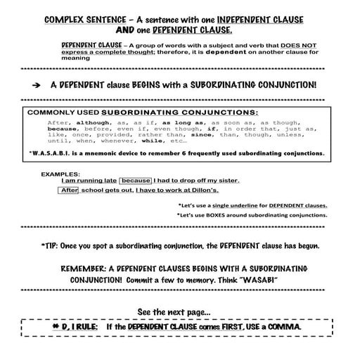 Complex Sentence Printed Notes | PDF