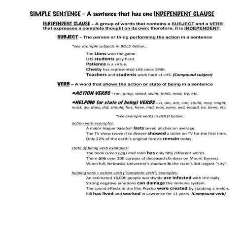 Simple Sentences - Printed Notes | PDF