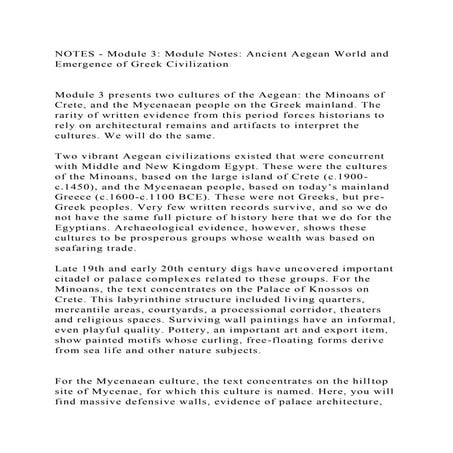 NOTES - Module 3 Module Notes Ancient Aegean World and Emergence o.docx