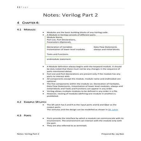 Notes Verilog Part 2 Modules And Ports Structural Modeling Gate Level Modeling Pdf