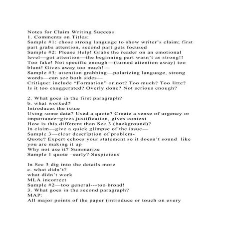Notes for Claim Writing Success1. Comments on Titles Sample #.docx ...