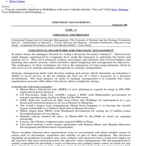 Notes for mba (strategic management) unit i | PDF | Business | Business ...