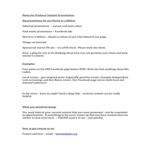 Notes for producer summit presentation | PDF