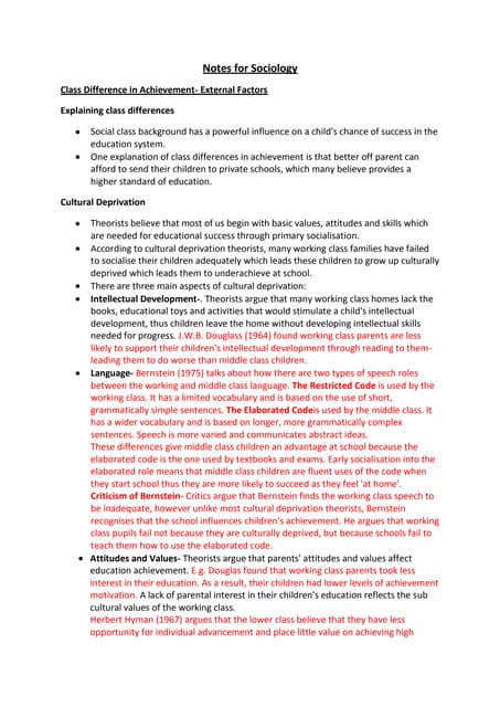 AS Sociology Unit 2 (Education) - Cultural Deprivation | PPT