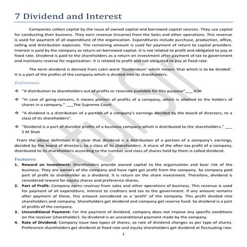 Notes of dividend and interest | PDF