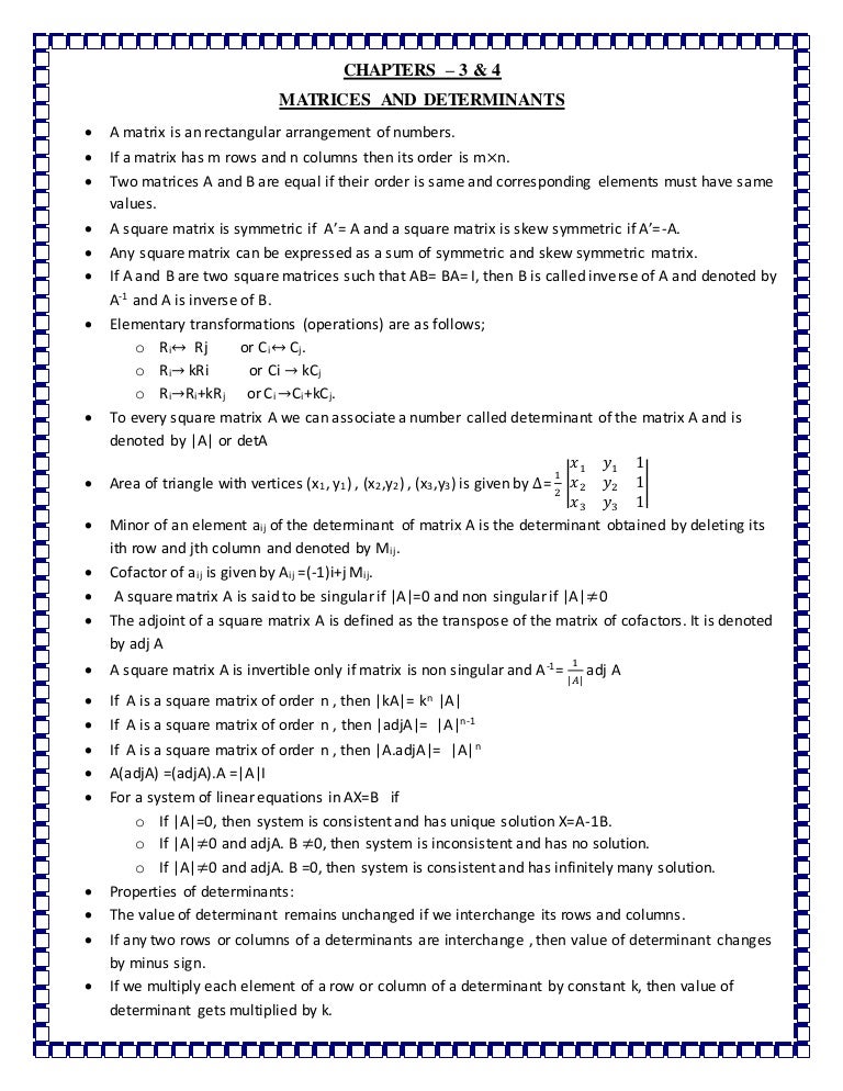 Notes of matrices and determinants