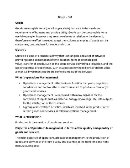 Operations management notes | PDF