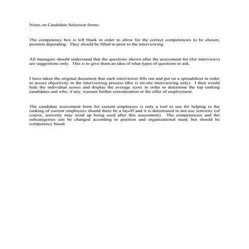 Notes On Candidate Selection Forms | DOC | Resume Writing and Advice ...