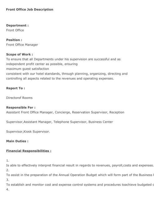 Duties and Responsibilities of Front Office.pptx | Hotels and Motels ...