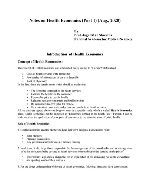introduction to economic and health .... | PDF