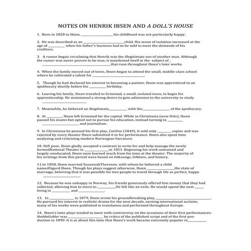 Notes on henrik ibsen and a doll’s house | PDF