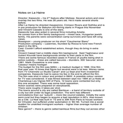 Notes on la haine | DOC