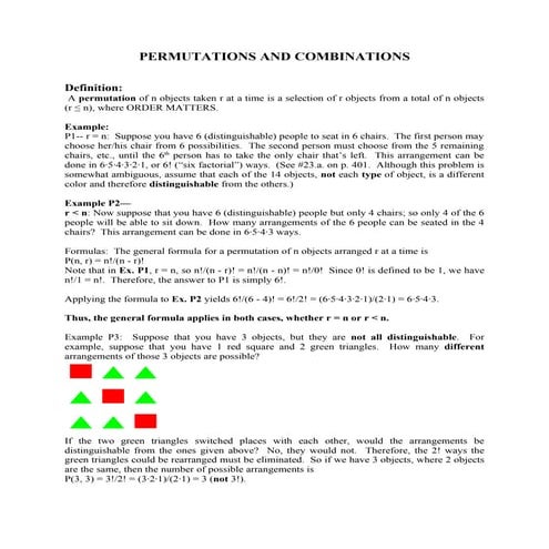 Notes on permutations and combinations | DOC
