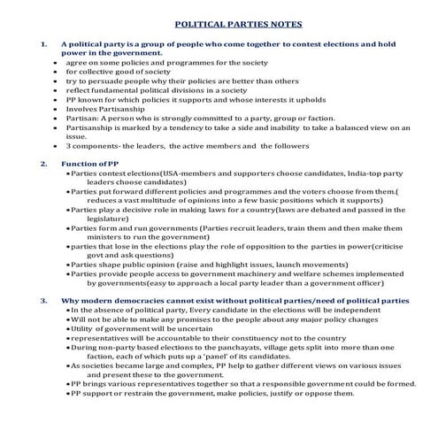 Notes on political parties_Grade 10 | DOCX