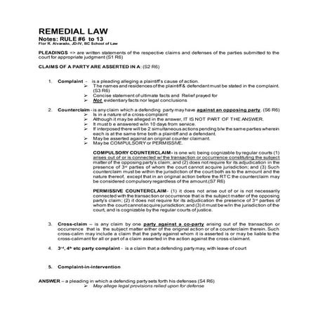 Notes on rule 6 to 13 codal | DOCX