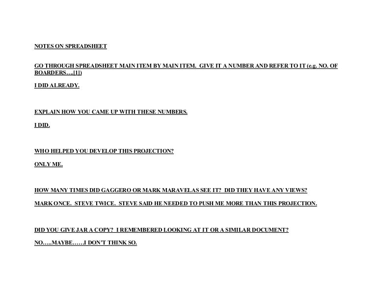 Notes on spreadsheet