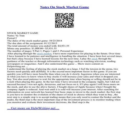 Notes On Stock Market Game | PDF | Stocks and Bonds | Personal Investing