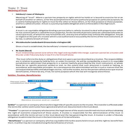 Notes topic 2 Meaning of Trust | PDF