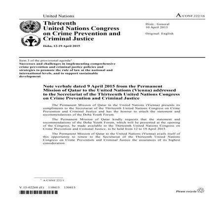 Note verbale date 9 april 2015 from the permanent mission of qatar to ...