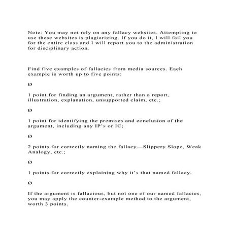 Note You may not rely on any fallacy websites. Attempting to use .docx ...