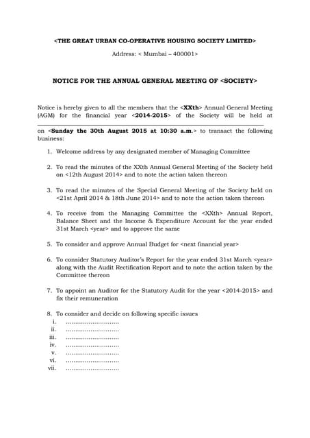 How To Conduct AGM for Housing Societies | PPTX