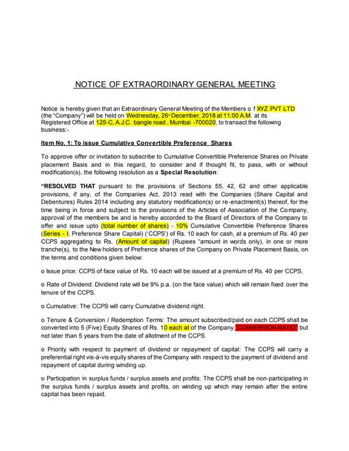 Note and format on circular resolution under the companies act 2013 ...