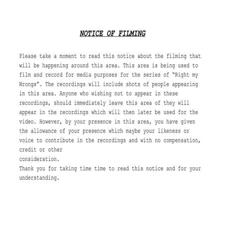 NOTICE OF FILMING | PDF