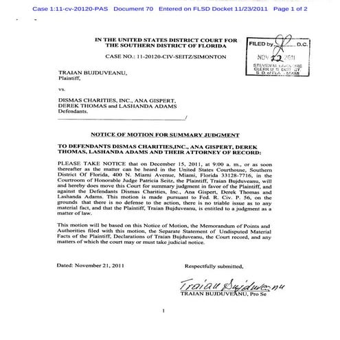 Notice of motion for summary judgment | PDF