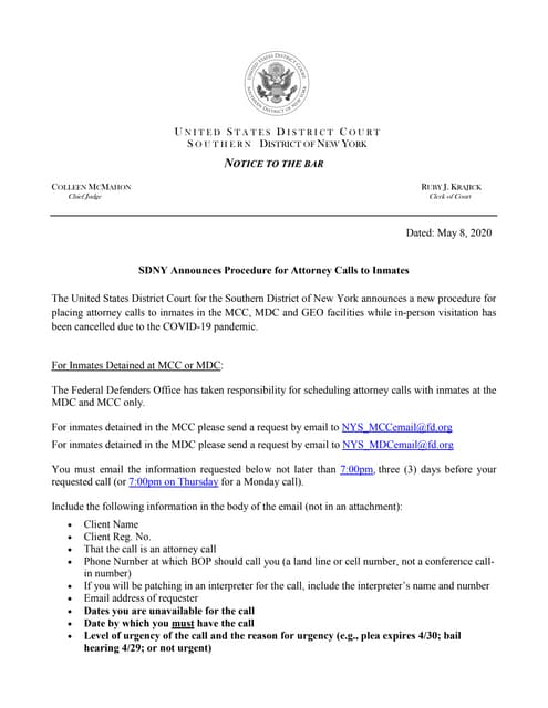 NYDOC Protocol For VideoConfering Inmates | PDF