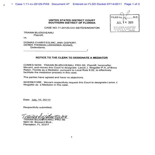 Notice to the clerk to designate a mediator | PDF