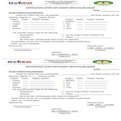 Notification letter-for-student-with-failure-grade | DOCX