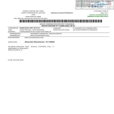 Not n.° 112088-2023-JR-CI; 21 JUL 2023. Res Nro. DIEZ. 4p | PDF