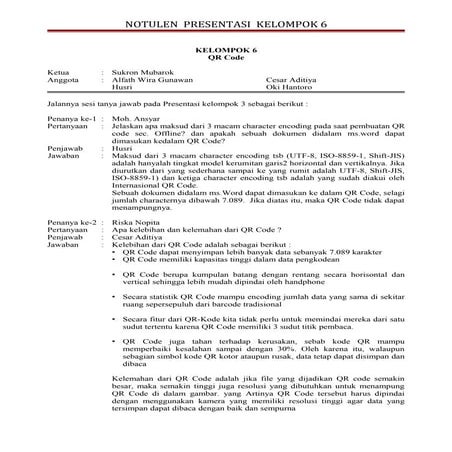 Notulen qr code kelompok 6 | PDF