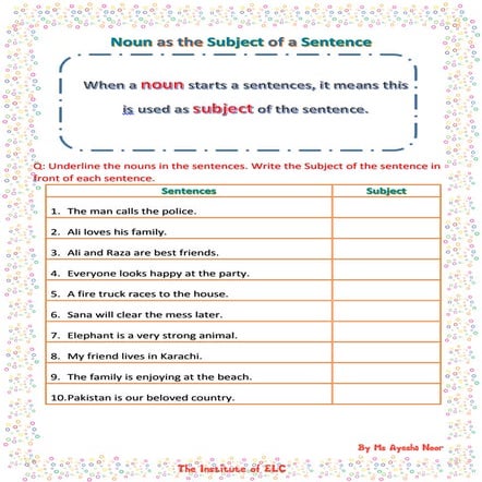 NOUN as the SUBJECT of a SENTENCE | PDF