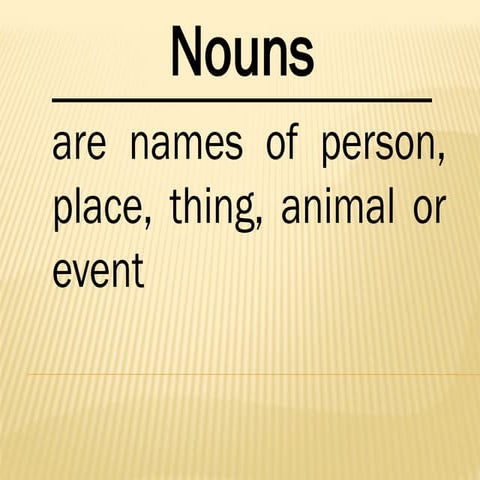 Nouns as Part of Speech that names a person, thing, animal, place or ...