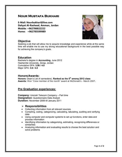 Curriculum Vitae Of Kazi Sarah pic | PDF