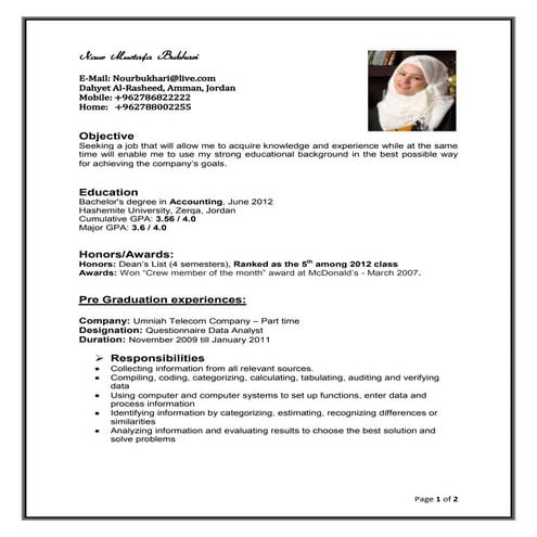 Nour Bukhari Resume 2012 | DOCX