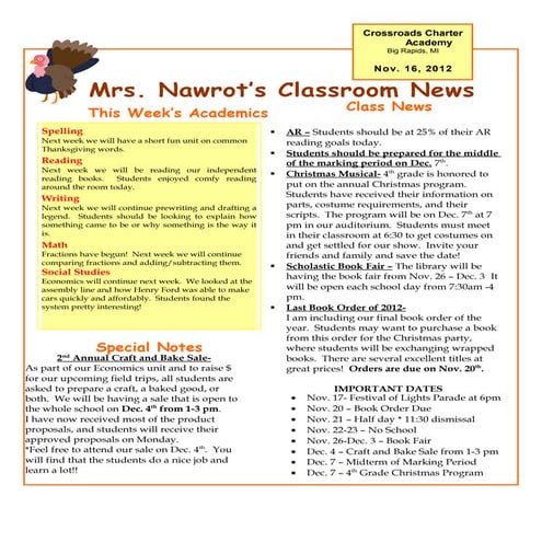 4th Grade Newsletter | DOCX