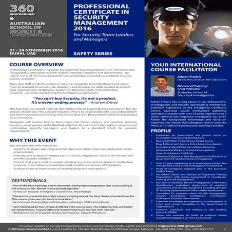 PROFESSIONAL CERTIFICATE IN SECURITY MANAGEMENT - FOR TODAY'S LEADERS | PDF