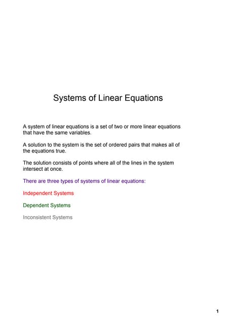 Systems of Linear Equations Graphing | PPT