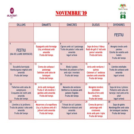 Menú novembre 2019 | PDF