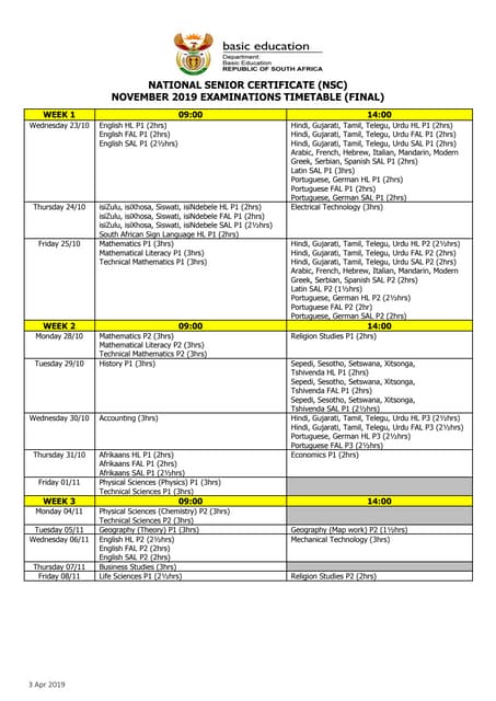 IEB final timetable 2019 | PDF