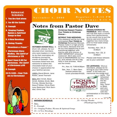 November 4, 2009 - Choir Notes | PDF | Music | Entertainment