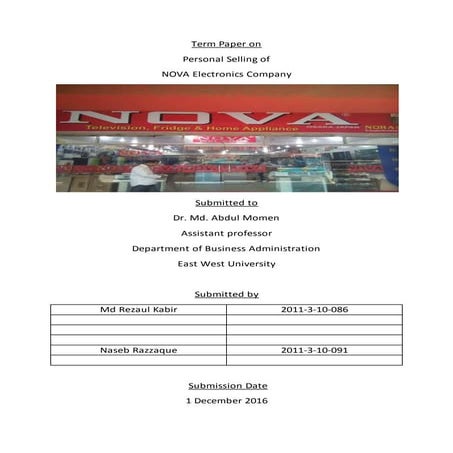 Personal Selling Practise: Nova Electronics & Home Appliance BD | PDF