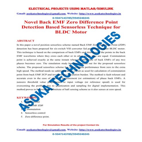 Novel Back Emf Zero Difference Point Detection Based Sensorless Technique For Bldc Motor Pdf