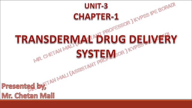Ndds 7 Transdermal Drug Delivery System | PPTX