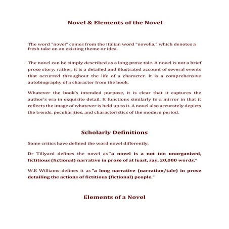 Novel & Elements of the Novel | PDF