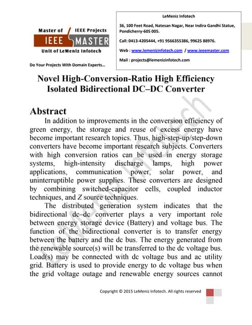 Novel High Conversion Ratio High Efficiency Isolated Bidirectional Dc