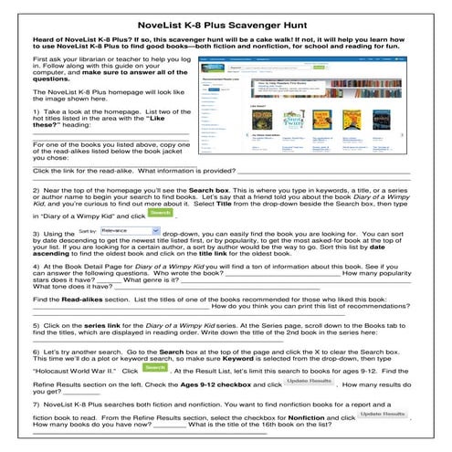 Novelist plus scavenger_hunt | PDF