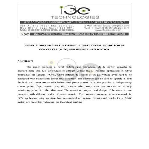 Novel modular multiple input bidirectional dc–dc power converter (mipc) for hev fcv application ...